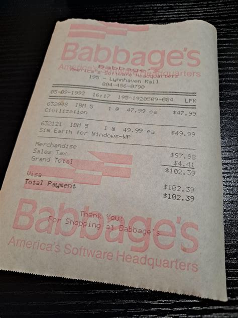 I Found A Babbages Receipt From 1992 At The Bottom Of My Simearth Box