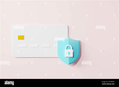 Credit Card With Lock Shaped Icon Locked Bank Card Secure Transaction Protection On Pink