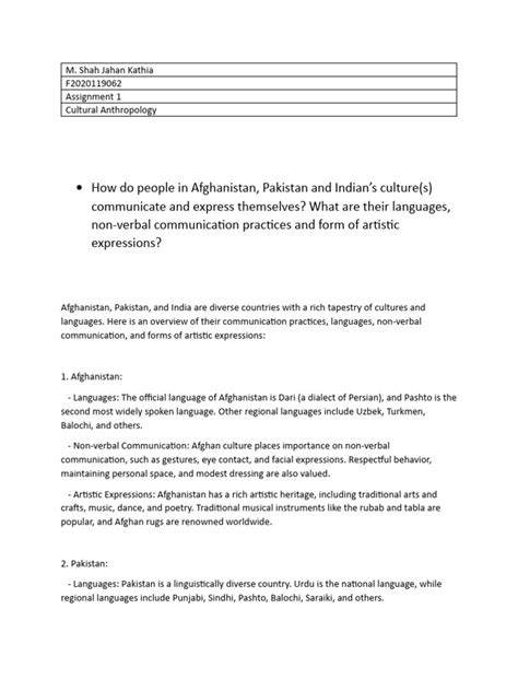 Assignment 1 Pdf Afghanistan Languages Of India