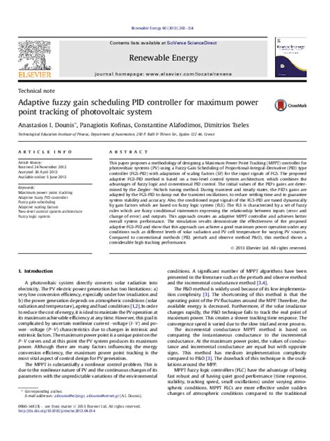 Pdf Adaptive Fuzzy Gain Scheduling Pid For Mppt In Pv Systems
