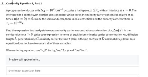 Solved Continuity Equation 4 ﻿part 1a P Type Semiconductor