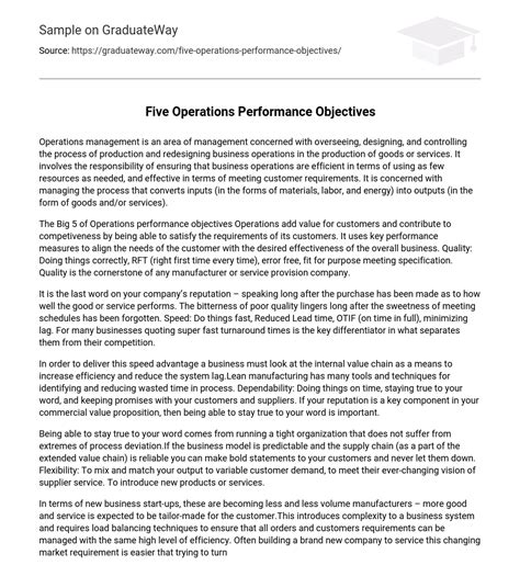 ⇉five Operations Performance Objectives Essay Example Graduateway