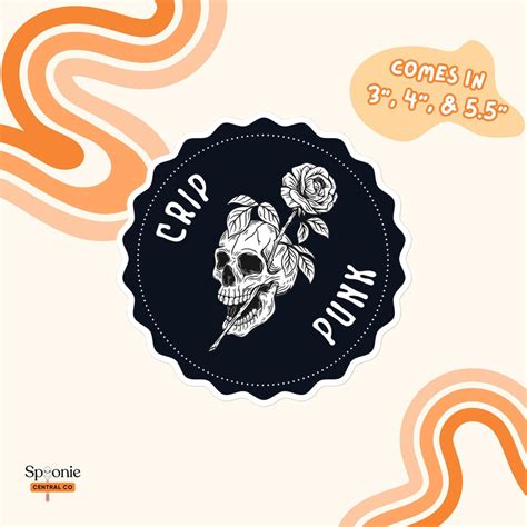 Crip Punk Sticker Black Flower And Skull Design Edgy Vinyl Decal For