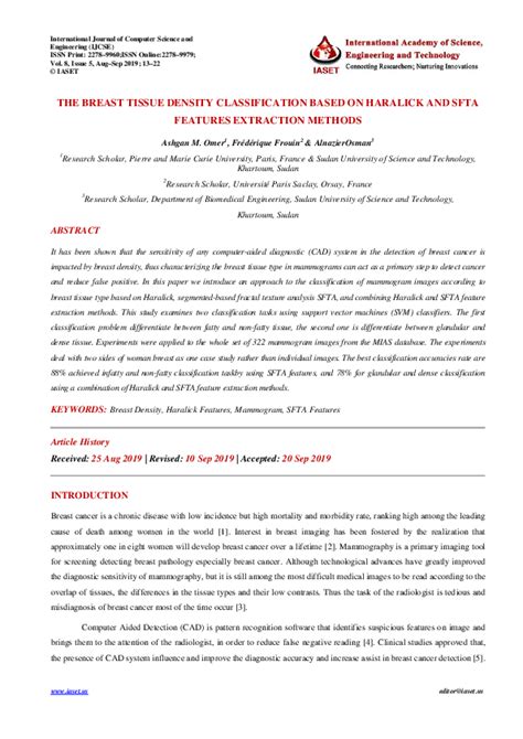 Pdf The Breast Tissue Density Classification Based On Haralick And Sfta Features Extraction