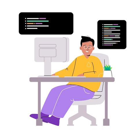Premium Vector Man Working Coding Script Code Programmer Drawing