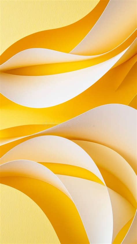 Abstract Composition Featuring Curved Yellow And White Paper Stripes Interacting To Form A