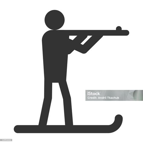 바이애슬론 스키 아이콘 흰색 배경에 격리된 평면 스타일 벡터 일러스트 레이 션 Championship에 대한 스톡 벡터 아트 및