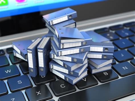 Data Storage Laptop And File Cabinet With Ring Binders Stock Illustration Illustration Of