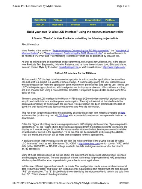 2 Wire Lcd Interface For The Picmicro Pdf Pic Microcontroller