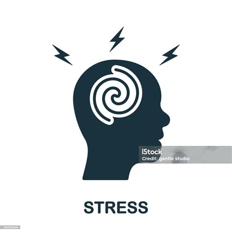 스트레스에 지친 뇌와 인간의 머리 편두통 실루엣 아이콘 스트레스 현기증 두통 불안 글리프 픽토그램 장력 솔리드 사인 우울증과 두부통 고립된 벡터 그림 아이콘에 대한 스톡