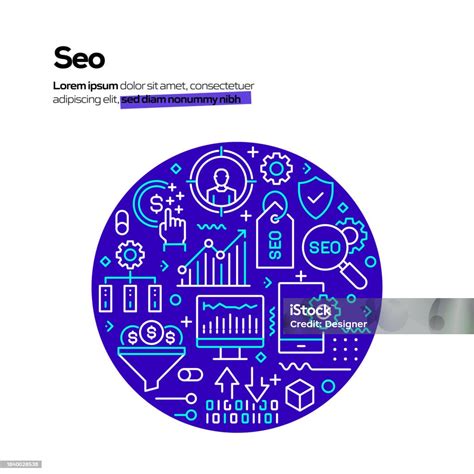 Seo 관련 라인 스타일 배너 디자인 웹 페이지 헤드 라인 브로셔 연례 보고서 및 도서 표지 검색 엔진에 대한 스톡 벡터 아트