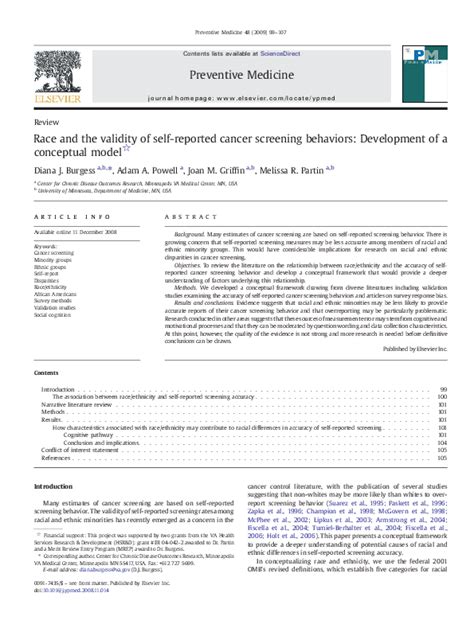 Pdf Race And The Validity Of Self Reported Cancer Screening Behaviors Development Of A