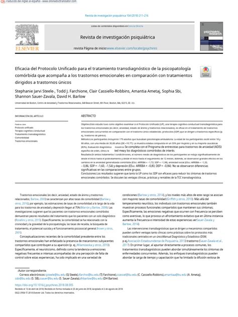 Efficacy Of The Unified Protocol For Transdiagnostic Treatment Of Comorbid Enes Pdf