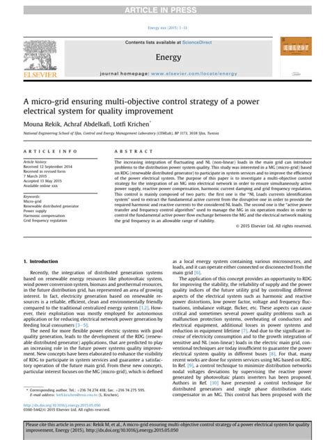 A Micro Grid Ensuring Multi Objective Control Strategy Of A Power Pdf Electrical Grid