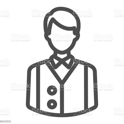 바텐더 또는 웨이터는 유니폼 바키퍼 라인 아이콘 케이터링 컨셉 흰색 배경의 직원 벡터 사인 모바일 컨셉 및 웹 디자인을 위한