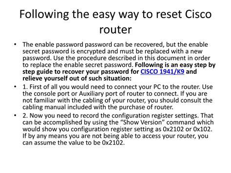 Ppt How To Reset Password For Cisco 1941 K9 Powerpoint Presentation Id 1408334