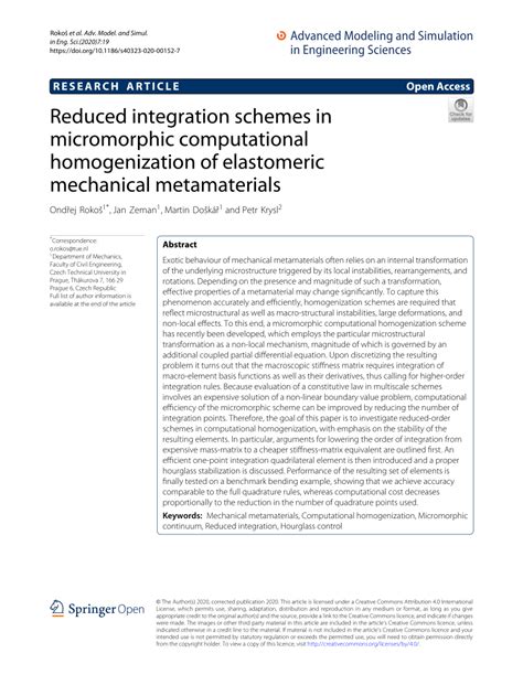 Pdf Reduced Integration Schemes In Micromorphic Computational