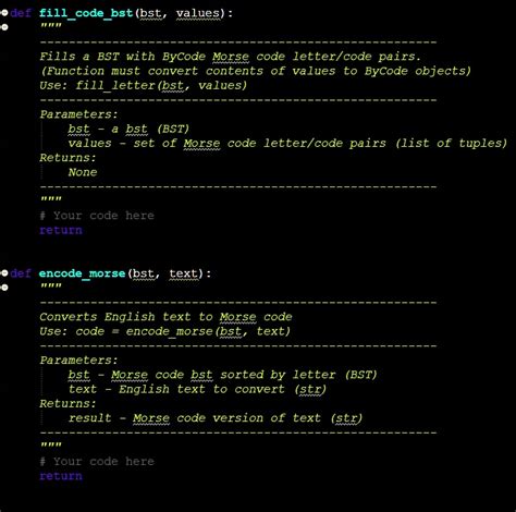 Solved Def Fillcodebstbst Values Fills A Bst With Morse Code Lettercode Pairs Function