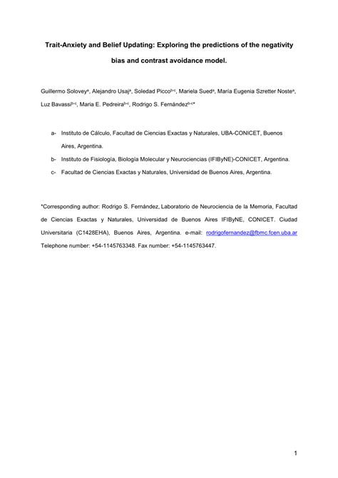 Pdf Trait Anxiety And Belief Updating Exploring The Predictions Of