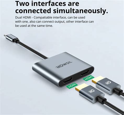 Mowsil USB 3 1 Type C To Dual HDMI 4K Adapter DA REMOVABLE Up To HDMI 4K 60 Hz Resolution