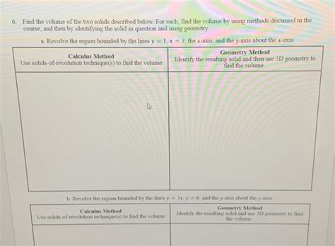 Solved 6 Find The Volume Of The Two Solids Described Below