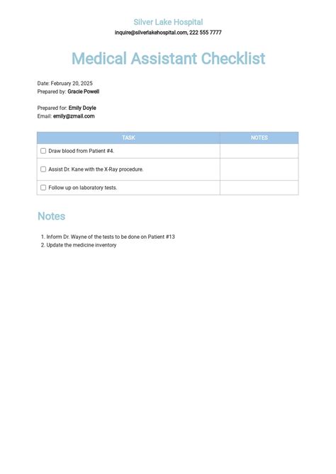 Medical Assistant Daily Checklist