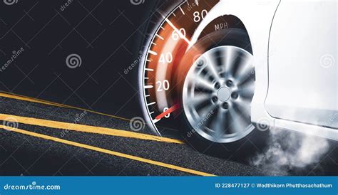 Race Car Start On Track And Burning Tirespeedometer Indicator Sweeping