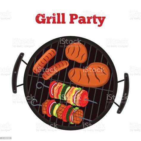 세트 바베 큐그릴 Shashlik 튀긴된 고기 소시지 역 벡터 피크닉 고기에 대한 스톡 벡터 아트 및 기타 이미지 고기 구이 굽기 Istock