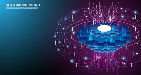 기계 기술 기어 추상 벡터 3d 현대 일러스트 에 블루 어두운 보라색 배경 기계 기술 기계 엔지니어링 기호 Ep5 개념에 대한 스톡 벡터 아트 및 기타 이미지 Istock