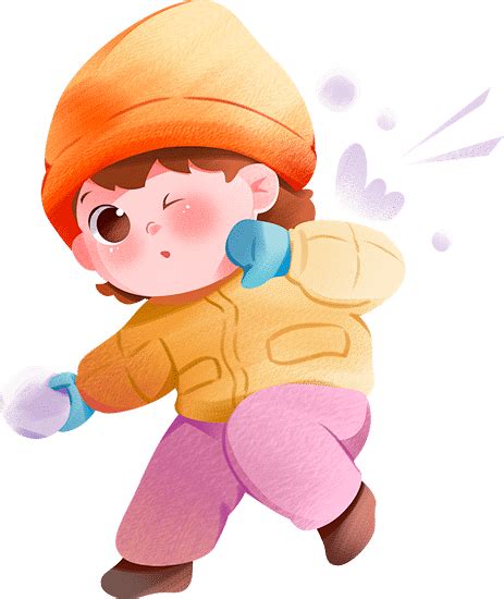儿童冬令营手绘场景插画 拿雪球的男孩