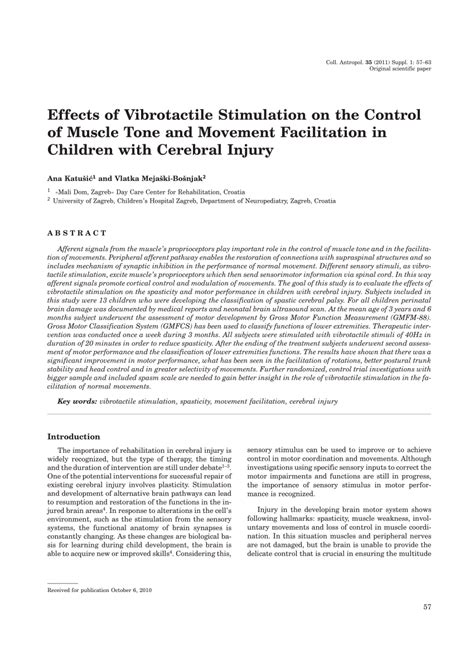 Pdf Effects Of Vibrotactile Stimulation On The Control Of Muscle Tone And Movement