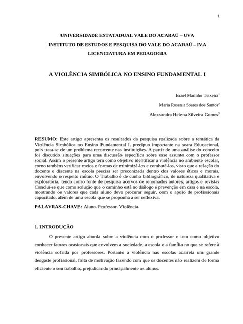 Violencia Contra Os Docentes Rosenir E Israel 2 Pdf Pedagogia Violência