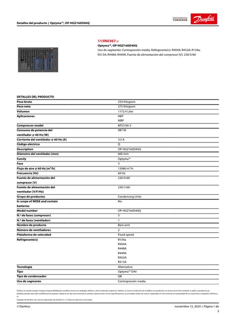 Danfoss Optyma Op Hgz160d40q 115n0367 1 Pdf Conector Eléctrico Fuente De Alimentación
