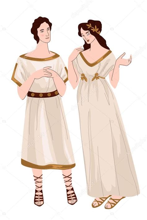Hombre Y Mujer Vistiendo Ropa Griega Clásica Antigua Personajes