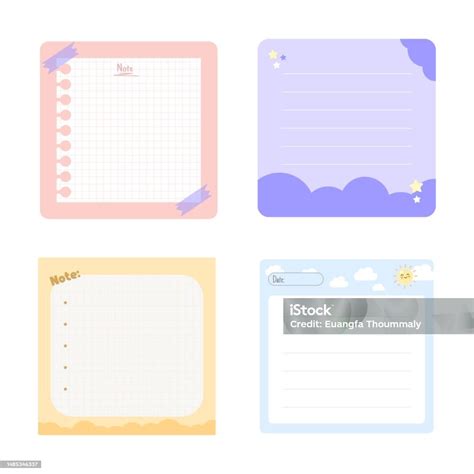 귀여운 스크랩북 노트와 카드 세트 귀여운 손으로 그린 노트북 라벨 메모 패드 파스텔 메모장 할 일 목록 메모장 스티커 테이프가 있는 메모 0명에 대한 스톡 벡터 아트 및
