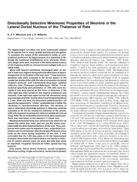 Pdf Directionally Selective Mnemonic Properties Of Neurons