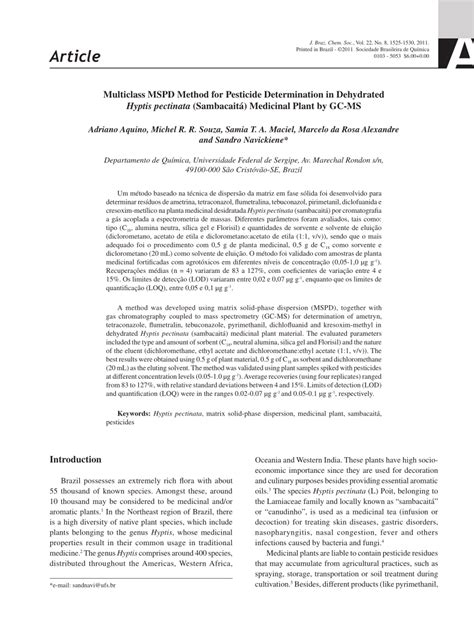Pdf Multiclass Mspd Method For Pesticide Determination In Dehydrated Hyptis Pectinata