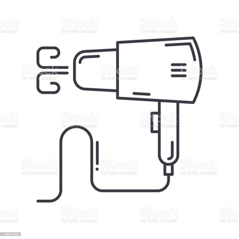 블로우 드라이어 개념 아이콘 선형 절연 일러스트레이션 얇은 선 벡터 웹 디자인 기호 흰색 배경에 편집 가능한 스트로크가 있는