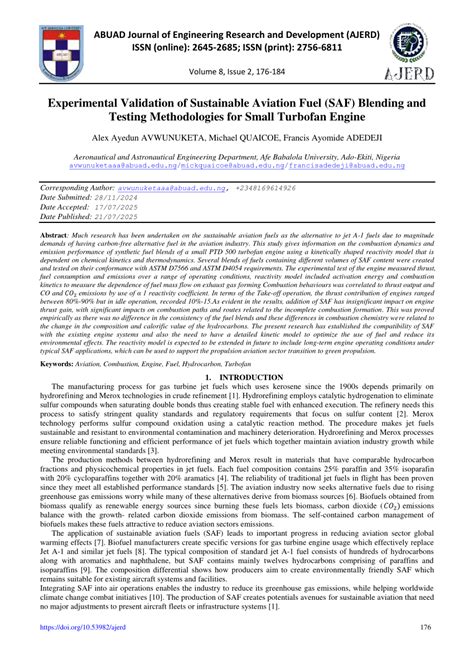 PDF Experimental Validation Of Sustainable Aviation Fuel SAF Blending And Testing