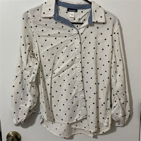 Basic Editions Tops Basic Editions Polka Dot White Button Down
