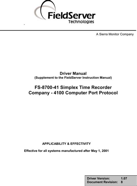 Fieldserver Fs 8700 41 Users Manual 41 Simplex4100