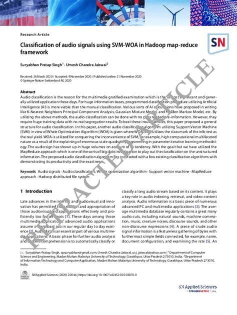 Pdf Retracted Article Classification Of Audio Signals Using Svm Woa In Hadoop Map Reduce