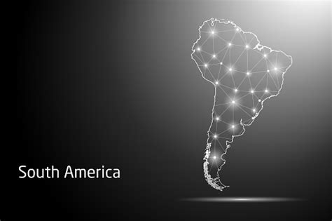 추상 매시 라인과 포인트 스케일은 남아메리카의지도가 있는 어두운 그라디언트 배경에 있습니다 3d 메쉬 폴리곤 네트워크 연결 0명에 대한 스톡 벡터 아트 및 기타 이미지