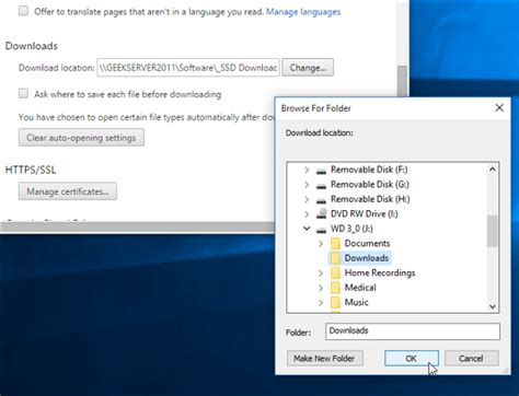 How To Change The Chrome Firefox Or IE Default Downloads Folder