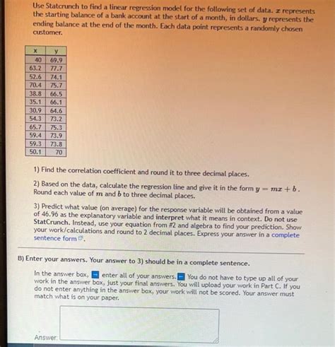 Solved Use Statcrunch To Find A Linear Regression Model For