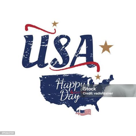 7 월 4 일 그런 지 인쇄 술 미국의 독립 하루입니다 빈티지 벡터 기호 그리고 인사말 카드와 배너에 대 한 지도 Eps10입니다 0명에 대한 스톡 벡터 아트 및 기타