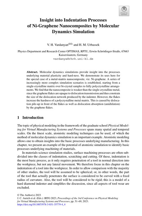 Pdf Insight Into Indentation Processes Of Ni Graphene Nanocomposites By Molecular Dynamics