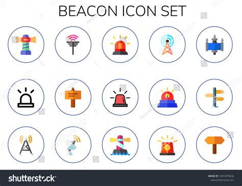 Beacon Icon Set 15 Flat Beacon เวกเตอร์สต็อก ปลอดค่าลิขสิทธิ์