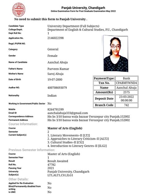 Pgexam Puchdac In Studentprofile Aspx Appno Ko0ijs