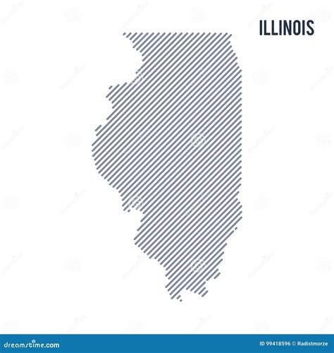Vector Abstract Hatched Map Of State Of Illinois With Oblique Lines Isolated On A White